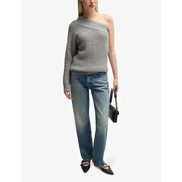Hugo One-shoulder Brushed-texture Stretch-knit Jumper