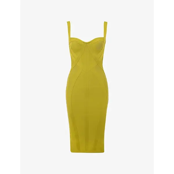 House Of Cb The Sculpt Halter-neck Bandage Stretch-woven Midi Dress - Martini
