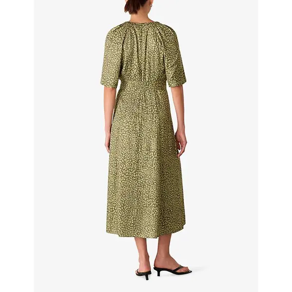 Whistles Leopard Print V-neck Woven Midi Dress