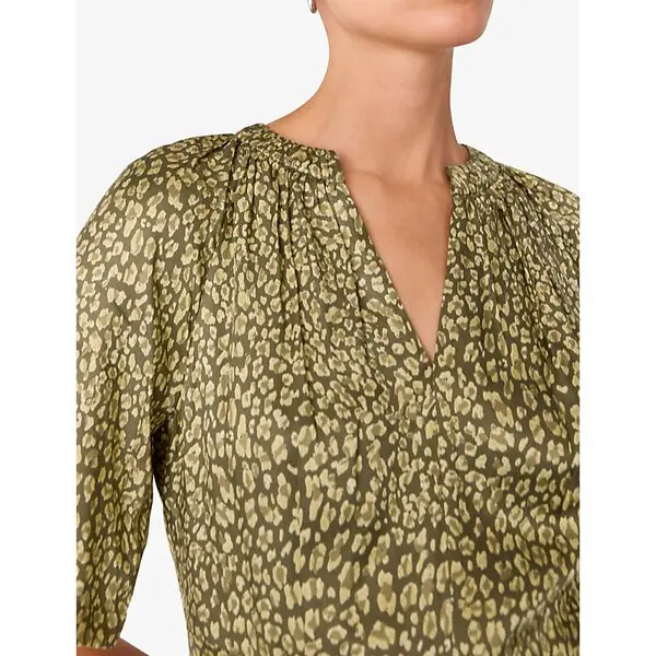 Whistles Leopard Print V-neck Woven Midi Dress