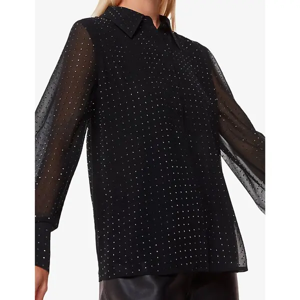 Whistles Hot Fix Diamante-embellished Woven Blouse - Black