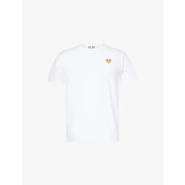 Play Comme Des Garcon Embroidered-logo Crewneck Cotton T-shirt - White
