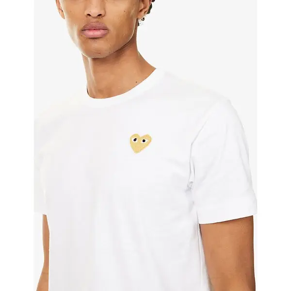 Play Comme Des Garcon Embroidered-logo Crewneck Cotton T-shirt - White