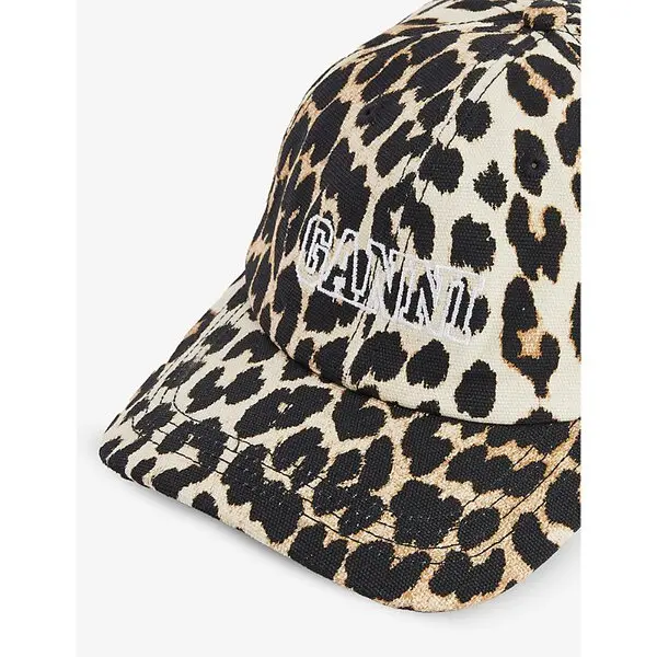 GANNI Logo-embroidered Animal-print Cap - Leopard