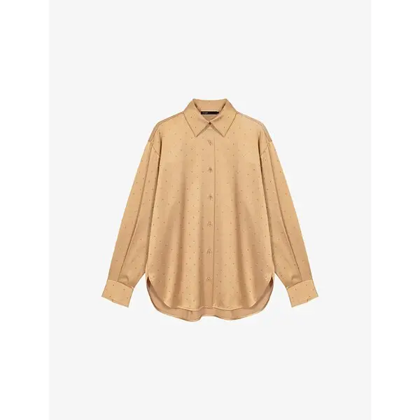 Maje Collared Rhinestone-embellished Stretch-satin Shirt - Caramel