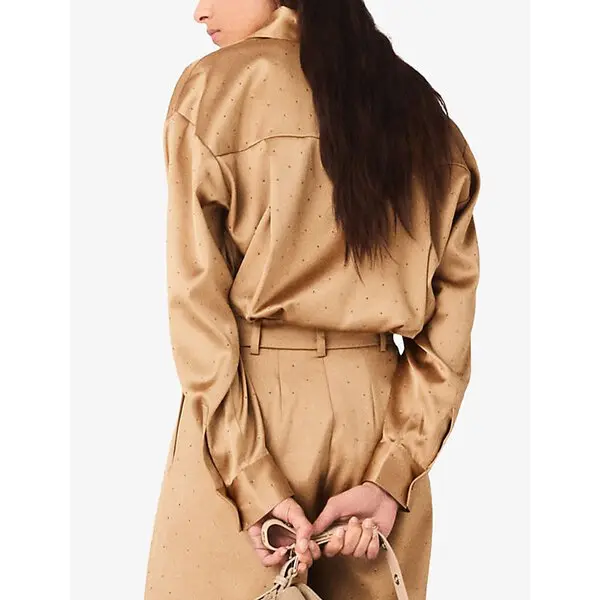 Maje Rhinestone-embellished Stretch-satin Shirt