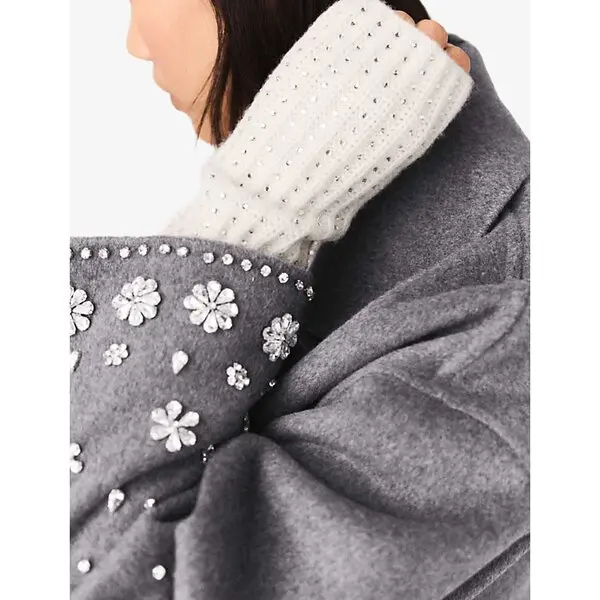 Maje Rhinestone Embellished Wool Mittens - Ecru