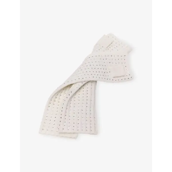 Maje Rhinestone Embellished Wool Mittens - Ecru