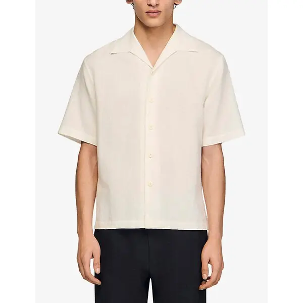 Sandro Short-sleeved Cotton And Linen Shirt - Naturels
