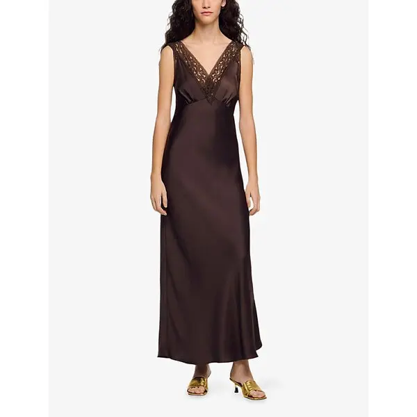 Sandro Lace-embroidered V-neck Maxi Dress