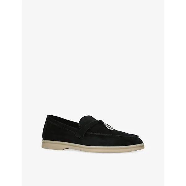 Steve Madden Portland Suede Loafers With Branded Charms - Black