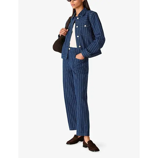 Whistles Pinstriped Barrel-leg High-rise Jeans