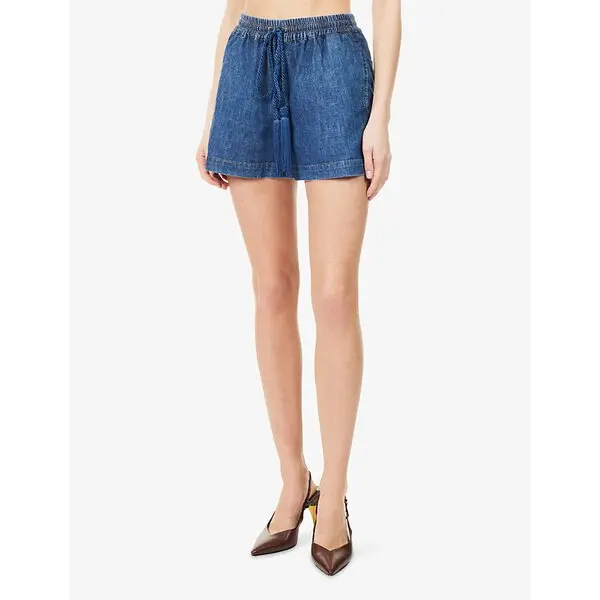 Valentino Garavani Cotton-denim Drawstring Shorts - Medium Blue Denim