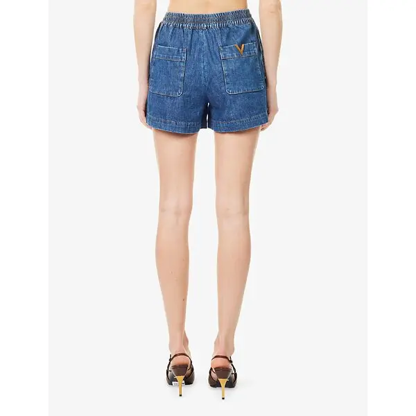 Valentino Garavani Cotton-denim Drawstring Shorts - Medium Blue Denim