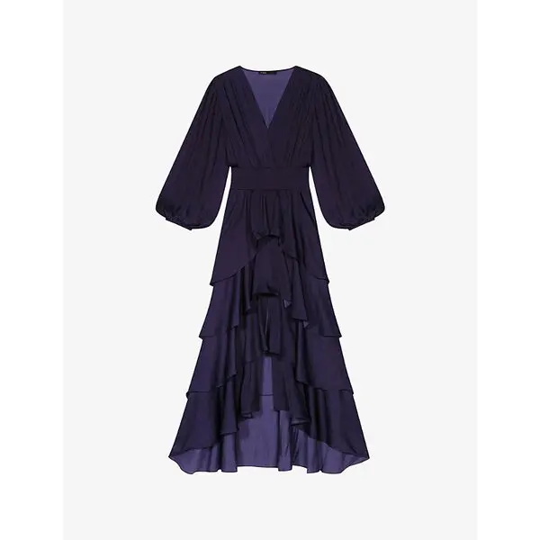 Maje Ruffinella Smocked Waist Ruffled Maxi Dress