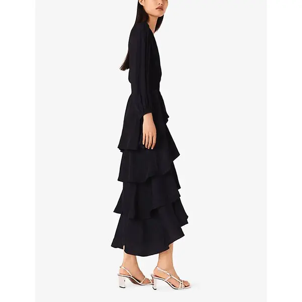 Maje Ruffinella Smocked Waist Ruffled Maxi Dress