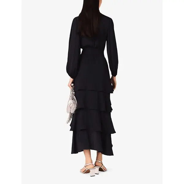 Maje Ruffinella Smocked Waist Ruffled Maxi Dress