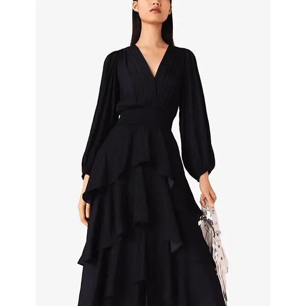 Maje Ruffinella Smocked Waist Ruffled Maxi Dress