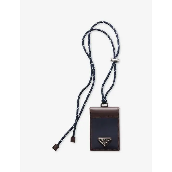 Prada Speedrock Re-nylon And Leather Card Holder With Strap - Blue
