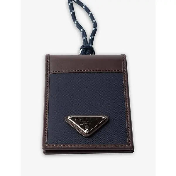 Prada Speedrock Re-nylon And Leather Card Holder With Strap - Blue