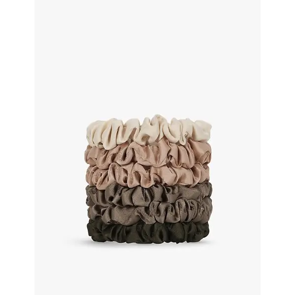 KITSCH Satin Hair Scrunchies, Pack Of Six - Eucalyptus