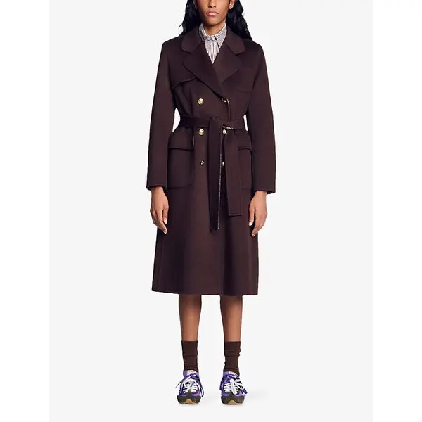 Sandro Double-breasted Tie-belt Wool-blend Coat