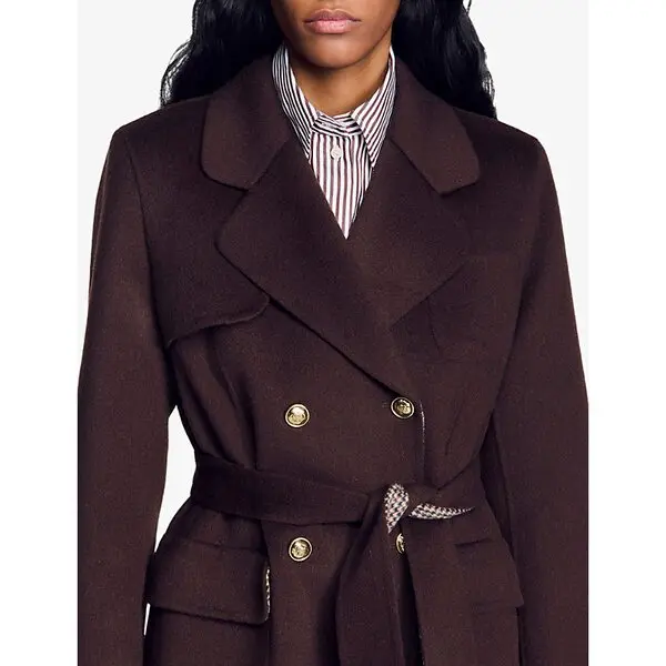 Sandro Double-breasted Tie-belt Wool-blend Coat