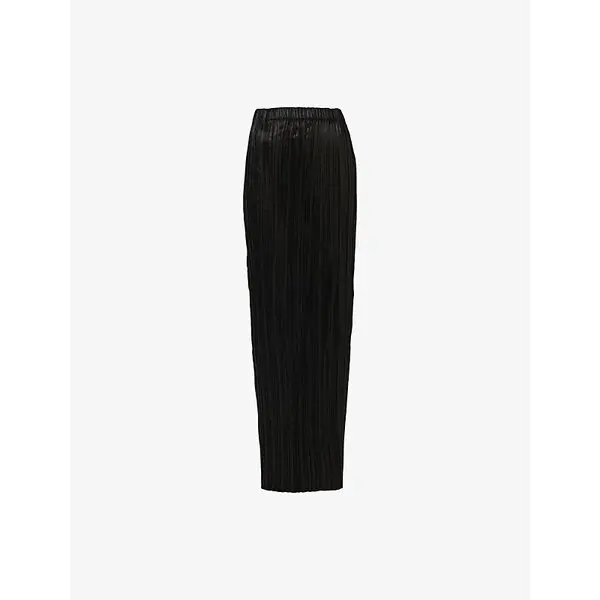 LEEM Fitted Plisse Woven Maxi Skirt - Black