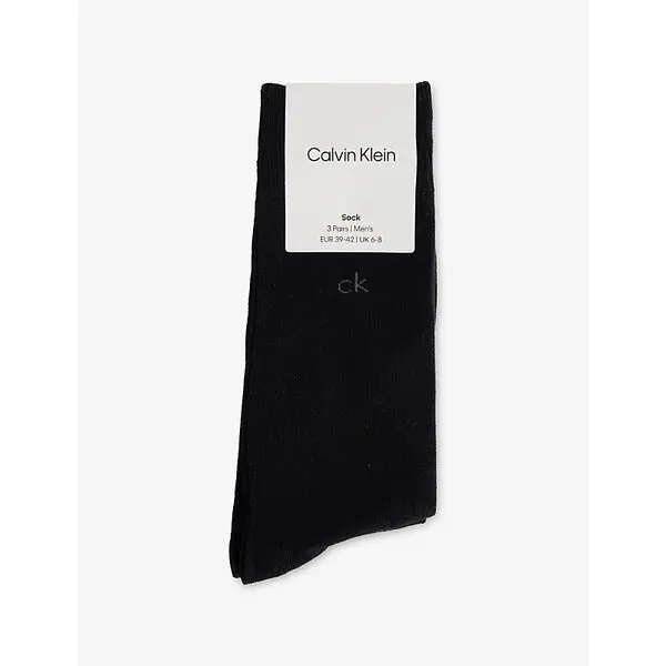 Calvin Klein Logo Stretch-cotton Crew Socks Pack Of Three - Black