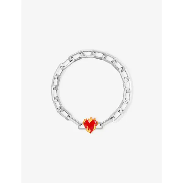 POUBEL Sterling And Enamel Heart On Fire Charm
