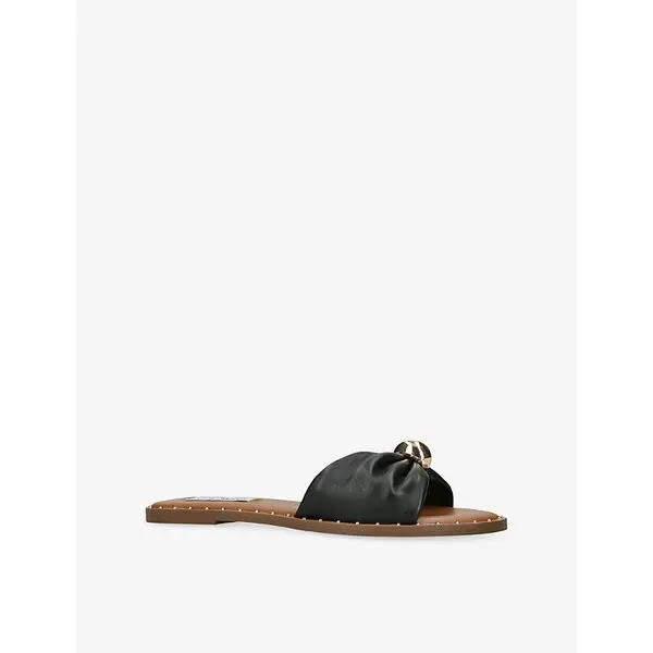 Steve Madden Dipsy Flat Leather Sandals With Gold-tone Hardware