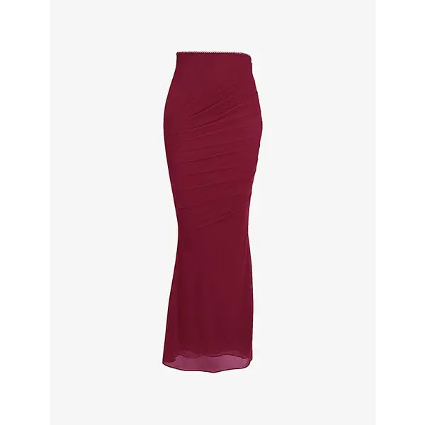 House Of Cb Cassidy Fluted-hem Mesh Maxi Skirt - Cabernet