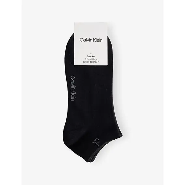 Calvin Klein Logo Stretch-cotton Trainer Socks Pack Of Three - Black