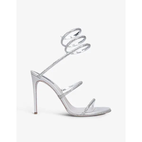 Rene Caovilla Cleo Crystal-embellished Leather Heeled Sandals - Silver