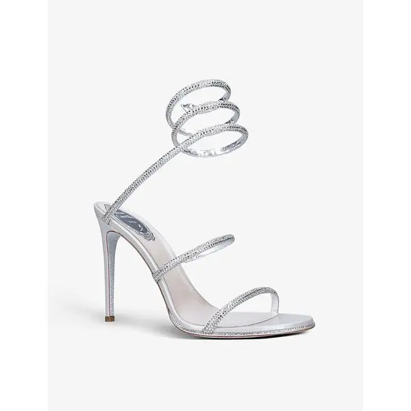 Rene Caovilla Cleo Crystal-embellished Leather Heeled Sandals - Silver