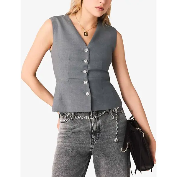Maje Jewel-embellished Wool-blend Vest