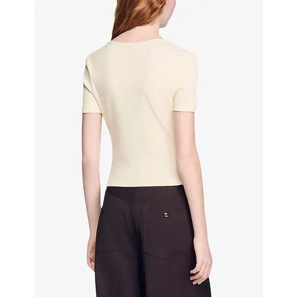 Sandro Jewel-embellished Cropped T-shirt - Ecru