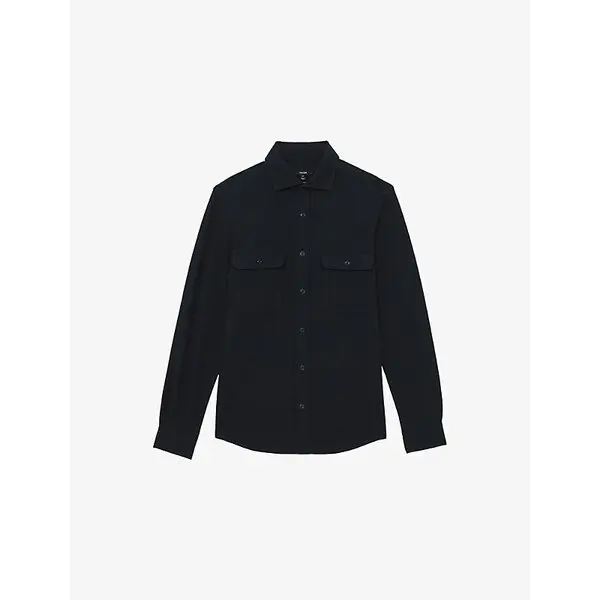 REISS Forsithe Twin-pocket Regular-fit Cotton-blend Overshirt - Navy