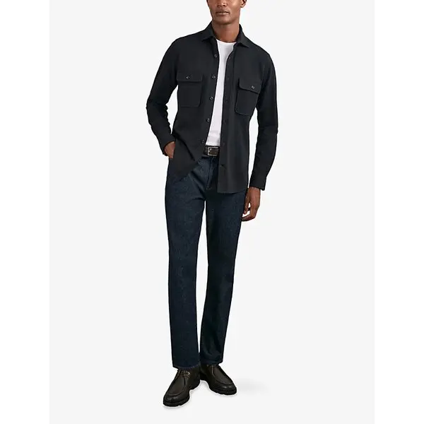 REISS Forsithe Twin-pocket Regular-fit Cotton-blend Overshirt - Navy