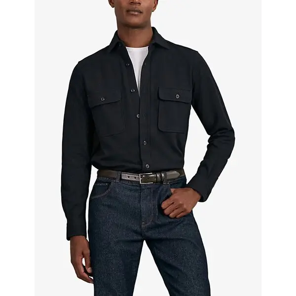 REISS Forsithe Twin-pocket Regular-fit Cotton-blend Overshirt - Navy