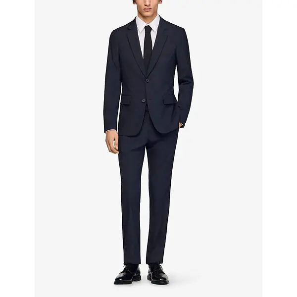 Sandro Lapel-collar Slim-fit Stretch Wool-blend Blazer - Bleus