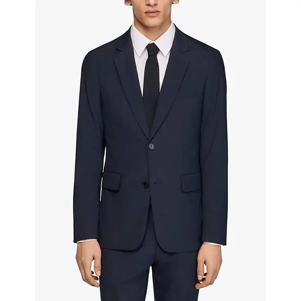 Sandro Lapel-collar Slim-fit Stretch Wool-blend Blazer - Bleus