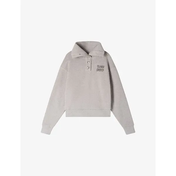 Sandro Embroidered Split-neck Sweatshirt - Grey