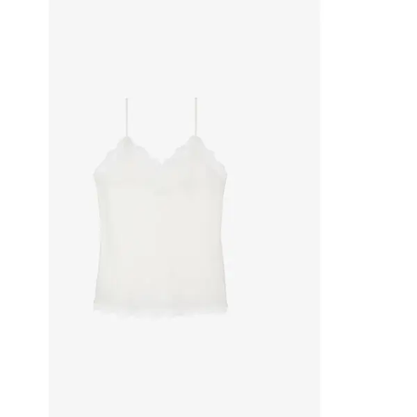 The Kooples Silk Lace-embroidered Spaghetti Strap Top