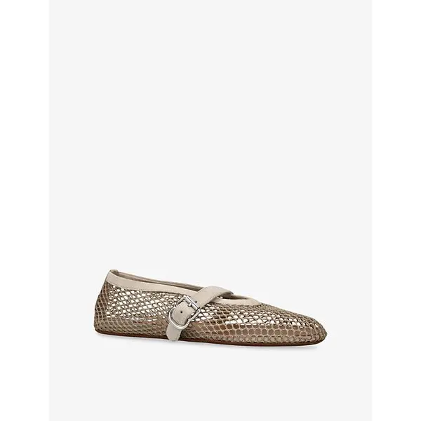 Alaïa Ballerina Mesh And Suede Ballet Flats With Ankle Buckle - Beige Oth
