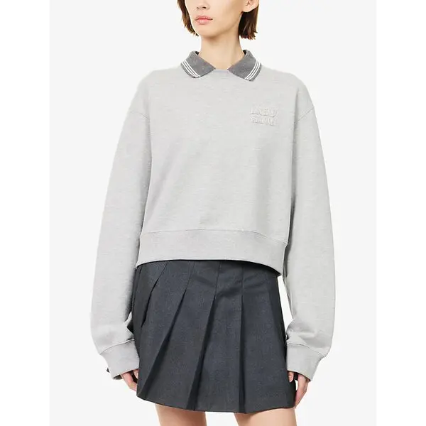 Miu Miu Collared Cotton Sweatshirt - Grigio