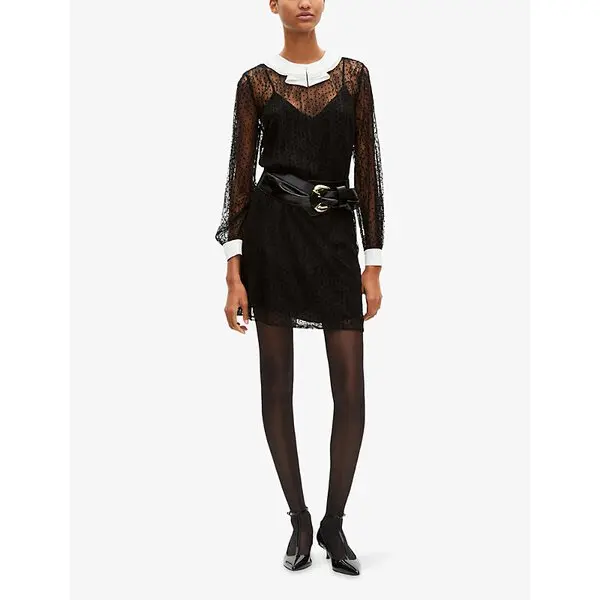 The Kooples Lace Contrast Collar Woven Mini Dress
