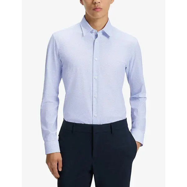 BOSS Graphic-print Regular-fit Stretch-woven Shirt