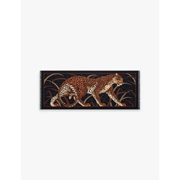 Cartier Panther In The Jungle Cashmere And Silk-blend Scarf - Black