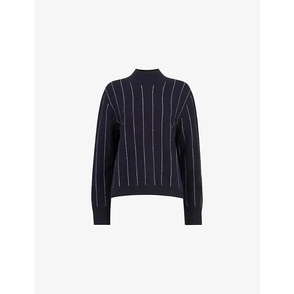 Whistles Striped Funnel-neck Wool Jumper - Navy